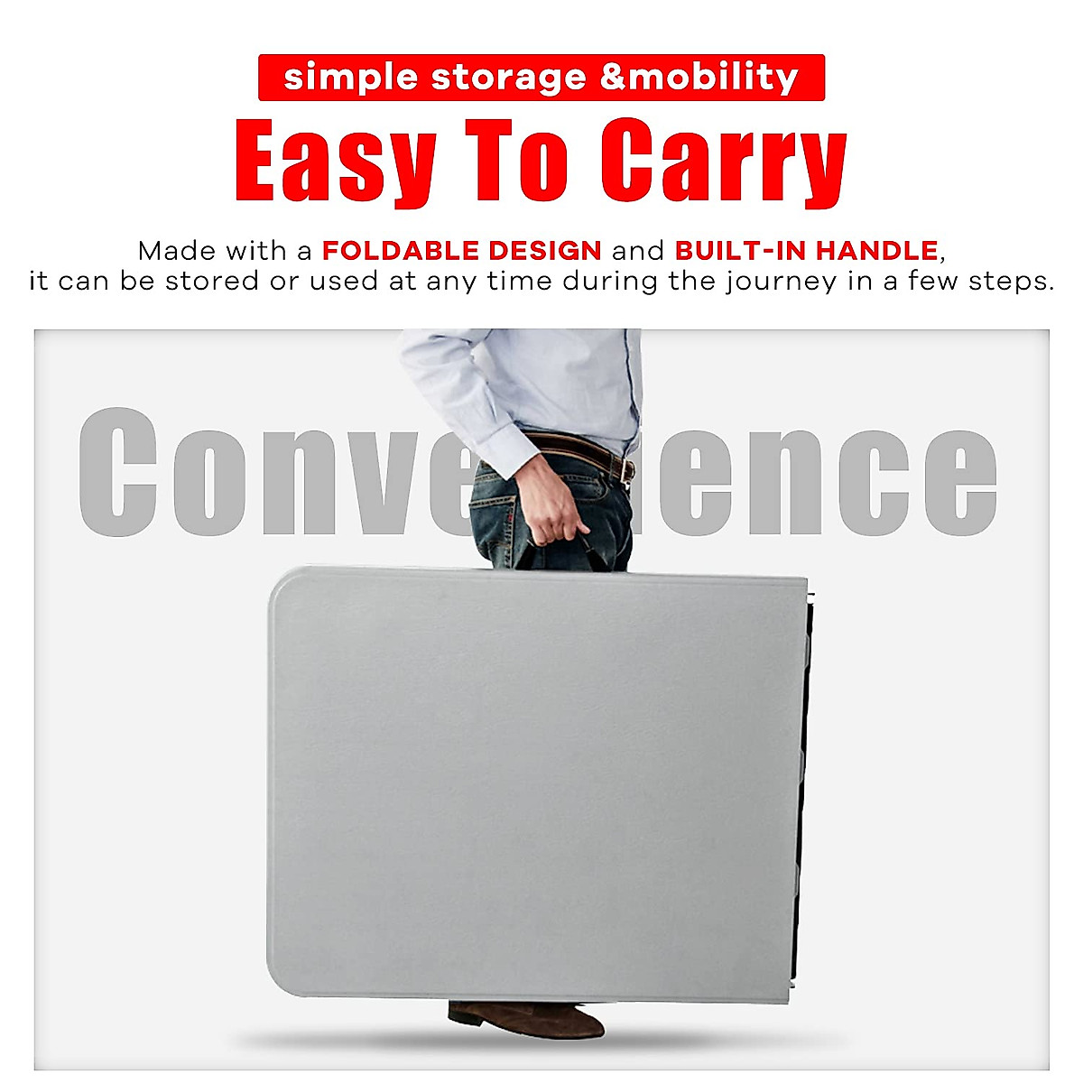 MGHH Folding Table 6ft Plastic Table Camping Table Foldable Adjustable for Picnic,Camping,Kitchen, Party Outdoor Indoor (White)