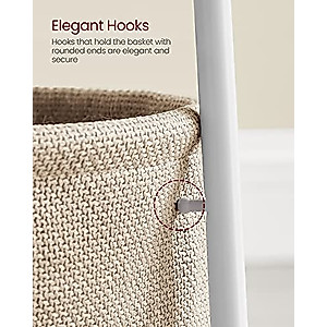 VASAGLE Small Round Side End Table, Modern Nightstand with Fabric Basket, Classic White, Sand Beige, 1 Count