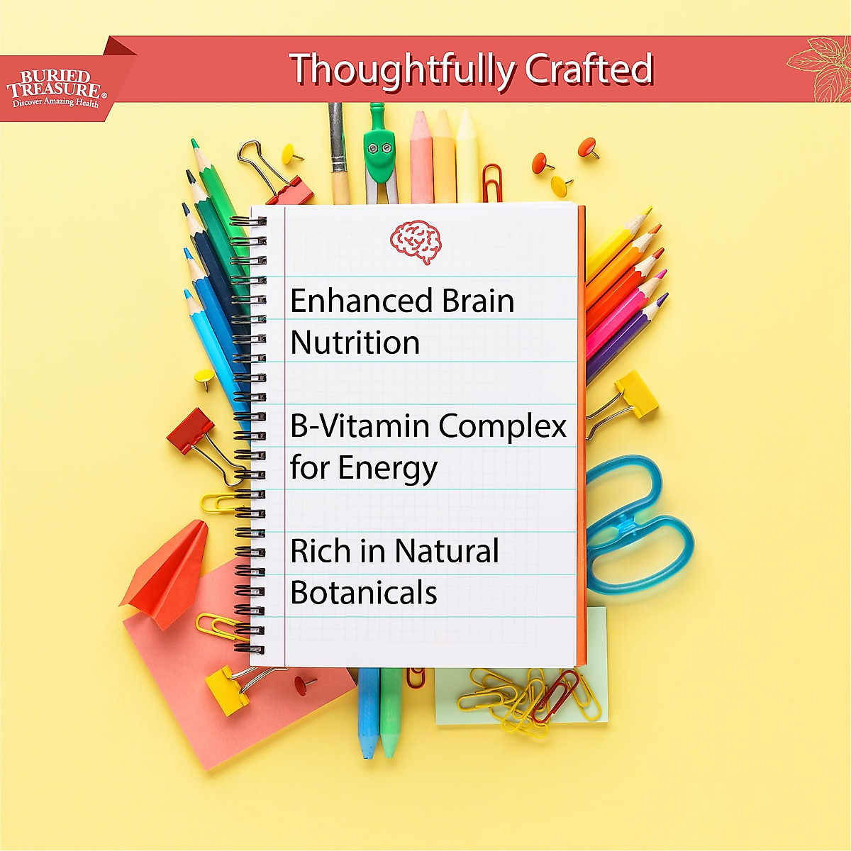 Buried Treasure - Added Attention - Children's Learning Support with GABA DHA Vitamin B and Herbal Blend - Aid Healthy Brain Functions - Improved Short-Term Auditory Memory Focus & Behavior 16.54 oz