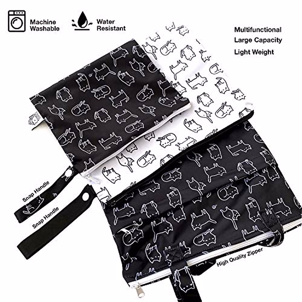 3pcs Waterproof Reusable and Washable Wet Dry Bag Baby Clothes Diaper Stroller Water Resistant Swimsuit Travel Toiletries Pouch Yoga Gym Laundry Shoe Beach Electronic Product Small Medium Large Cat