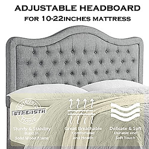 Rosevera Harriman Upholstered Polyester Tufted Button Adjustable Height Headboard, King, Gray