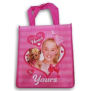 Jojo Siwa Large Reusable Tote Bag- Pink with Dog ''From My Heart to Yours'' Girls Valentine's Day Bag - 13.5 x 15 Inch