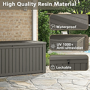 LHBGO 180 Gallon Deck Box,Outdoor Storage Box, Waterproof and UV Resistant Storage Deck Box for Garden Tools