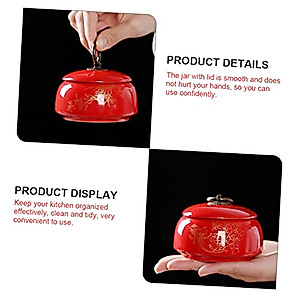 Cabilock 2pcs Sealed jar ceramic teapot tea containers dry food canister sealed nuts container porcelain candy canister Red Tea Canister Sealing Canister Tea Leaf Storage small
