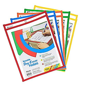 BAZIC Reusable Dry Erase Pockets 13.5"x10.5", Clear Plastic Sleeves Sheet Protector w/Ring, for Kids Student School Teacher Supplies, Total 50 Count