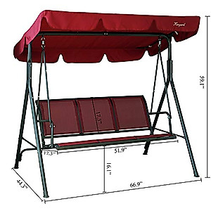Kozyard Belle 3 Person Outdoor Patio Swing with Strong Weather Resistant Powder Coated Steel Frame and Textilence Seats (Red)