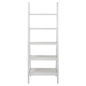 Stony Edge 5-Tier Ladder Bookcase-White, Anti-Tipping Wood Ladder Bookshelf and Display Stand, Decorative Shelves for Home and Office, 24.75" W x 16" D x 72" H