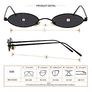 MEETSUN Vintage 90s Small Oval Sunglasses For Women Men Metal Frames Designer Gothic Glasses (C10-Black-Gray)