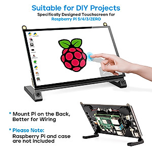 ROADOM 7’’ Raspberry Pi Screen, IPS1024×600,Responsive Smooth Touch,Dual Built-in Speakers,HDMI Input,Compatible with Raspberry Pi 5/4/3,Driver Free