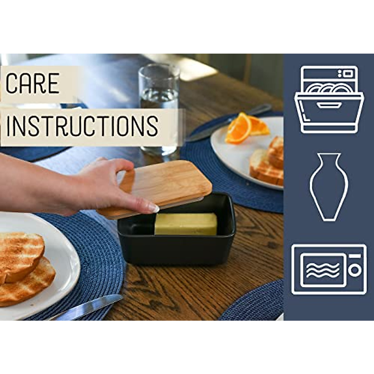 Nat & Jules Matte Black 6.5 x 4 Ceramic and Bamboo Butter Dish With Lid