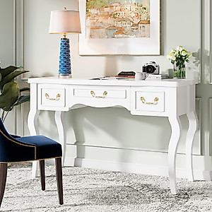 Tribesigns Computer Desk with 3 Drawers, 47-Inch White Home Office Desk with Storage, Antique Wooden Study Writing Table Workstation for Small Space