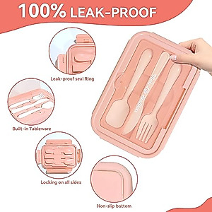 Alilizi Bento Box for Kids/Toddlers/Adults, 1400ML Insulated Lunch Box with 3 Compartments with Spoon & Fork, Durable for On-the-Go Meal, Food-Safe Materials and BPA-Free (Pink)