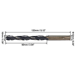 uxcell Straight Shank Twist Drill Bits 10mm High Speed Steel 4341 with 10mm Shank for Stainless Steel Alloy Metal Plastic Wood