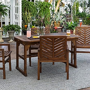 Walker Edison 4-6 Person Outdoor Wood Chevron Back Patio Furniture Dining Set Extendable Table Chairs All Weather Backyard Conversation Garden Poolside Balcony, 5 Piece, Dark Brown