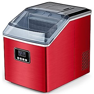 FREE VILLAGE Ice Maker Machine Countertop, 40Lbs/24H, Auto Self-Cleaning, 24pcs Ice Cube in 13 Mins, Portable Compact Ice Cube Maker, with Ice Scoop & Basket, Ideal for Home/Kitchen/Office/Bar, Red