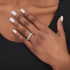 PalmBeach 10K Yellow Gold Genuine Green Red or Black Jade With Genuine White Topaz or Garnet Ring Size 7