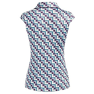 Golf Polo Shirts for Women Sleeveless Sports Athletic Workwear Quick Dry Print Tank Tops(S, Purple Plaid)