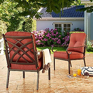 PatioFestival Patio Dining Chairs Set of 2 with 6.3 Inch Cushion All Weather Frame for Outdoor