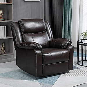 HOMCOM PU Leather Manual Recliner with Thick Padded Upholstered Cushion and Retractable Footrest, Brown