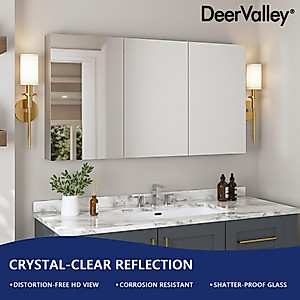 Deer Valley Medicine Cabinet with Mirror, 48" W x 26" H Bathroom Mirror with Storage, 3 Doors Frameless Modern Wall Mount Mirrored Medicine Cabinets with 2 Adjustable Shelves DV-1MC0149