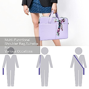 14-15 Inch Laptop Sleeve Shoulder Bag Ladies Women Briefcase for Macbook Pro 14" M3/M2/M1, HP Pavilion x360 14, Dell Inspiron 13 5000, Lenovo Flex 5 14/Ideapad 3 14, Acer ASUS Macbook 14 Case, Purple