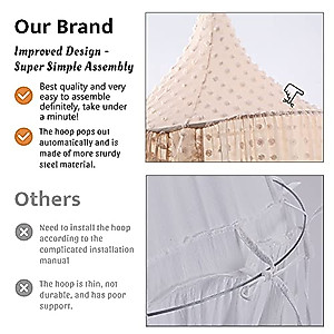 Kids Bed Canopy for Girls, Beige Crib Canopy Princess Hanging Children Canopy Tent, Toddler Girl Canopy Bed Netting for Baby Room Bedroom Reading Nook, Macrame Lace Boho Nursery Canopy with Pom Pom