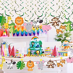 Blulu 30 Count Jungle Safari Animals Party Decorations Jungle Animals Hanging Swirl, Forest Theme Foil Swirls Ceiling for Safari Birthday Decorations Jungle Party Safari Baby Shower Decorations