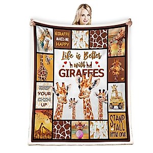 Juirnost Giraffe Blanket Giraffe Fleece Throw Blanket for Women, Men and Kids Just A Girl Who Loves Giraffes Blanket 50" x 60" Cozy Fleece Throw Blanket Best Gift Home Decor for Bed Couch Outdoor