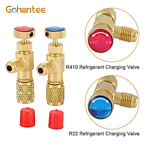 gohantee R12 R410 Refrigerant Charging Valve, R12 R22-1/4“ Male to 1/4” Female, R410-1/4" Male to 5/16" Female, Safety Adapter Flow Control Ball Valve for R12 R22 R410 Air Conditioner Manifold