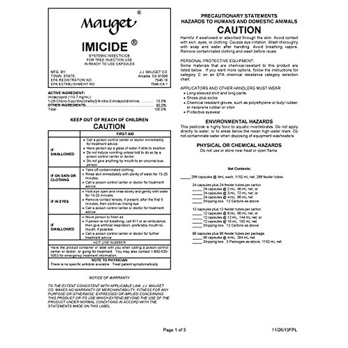 Mauget Imicide 2ml, Tree Injector, Insecticide, Containing Imidacloprid 10%, Merit, Pack of 24 Caps