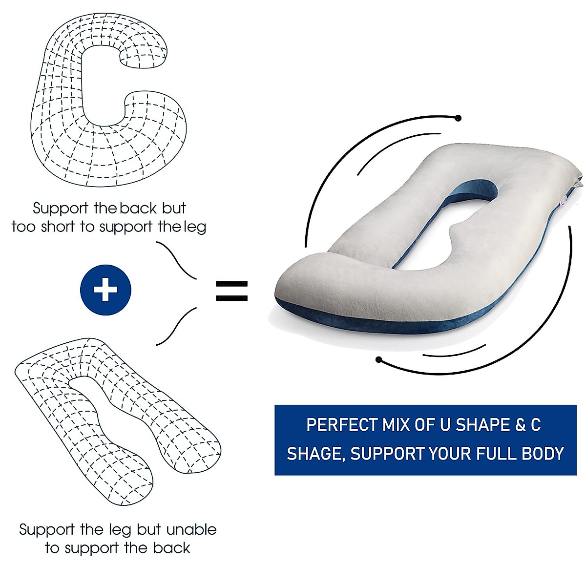 cauzyart Pregnancy Maternity Pillows for Sleeping 55 Inches U-Shape Full Body Pillow Support - for Back, Hips, Legs, Belly for Pregnant Women with Removable Washable Velvet Cover