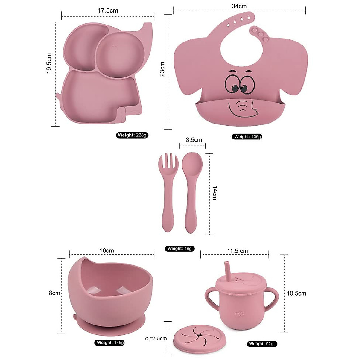 Silicone Baby Feeding Set | Baby Led Weaning Supplies | Baby Feeding Supplies | Toddler Silicone Dishes | Suction Plate and Bowl, Bib, Straw and Snack Cup, Utensils Set of 6 -Navy Blue