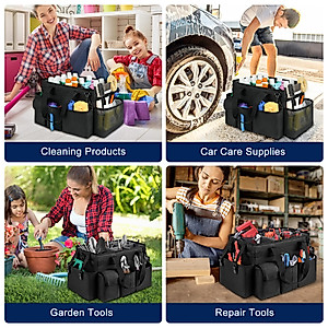 Cleaning Caddy Bag,Large Cleaning Supplies Organizer with Handle for Housekeepers, Black