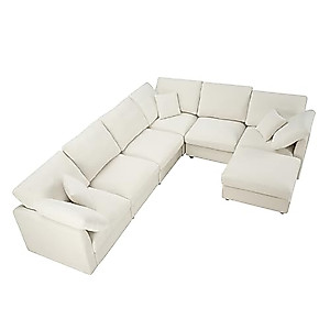 Oversized Modular Cushions Sectional Sofa Couch with Movable Ottoman ,L-Shaped Corner Low Back Deep Seat Spacious Sectional & Couch Convertible Sleeper Sofabed for House Apartment Living Room Sets