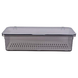 Tofficu Flatware Tray Kitchen Drawer Organizer with Lid Cutlery and Utensil Drawer Organizer Kitchen Cutlery Fork Utensil Storage Container Drain Rack Basket Storage Holder Organizer (Black)