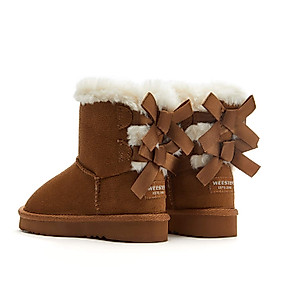 Weestep Girls Toddler Little Kid Warm Fur Winter Ankle Flat Snow Boot(1 Little Kid, Bow Brown)