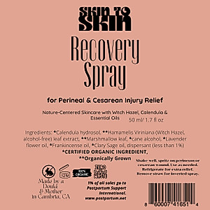 Skin to Skin Recovery Spray 50 ml - Natural Postpartum Spray - Blend of Calendula, Witch Hazel, and Frankincense, Perineal Spray Postpartum