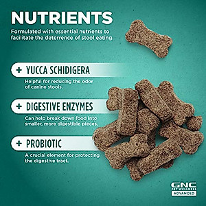 GNC Pets ADVANCED Coprophagia Dog Supplements | 90 Ct Dog Poop Eating Deterrent Soft Chews for Dogs in Chicken Flavor | Dog Supplement With Yucca Schidigera, Digestive Enzymes, and Probiotics