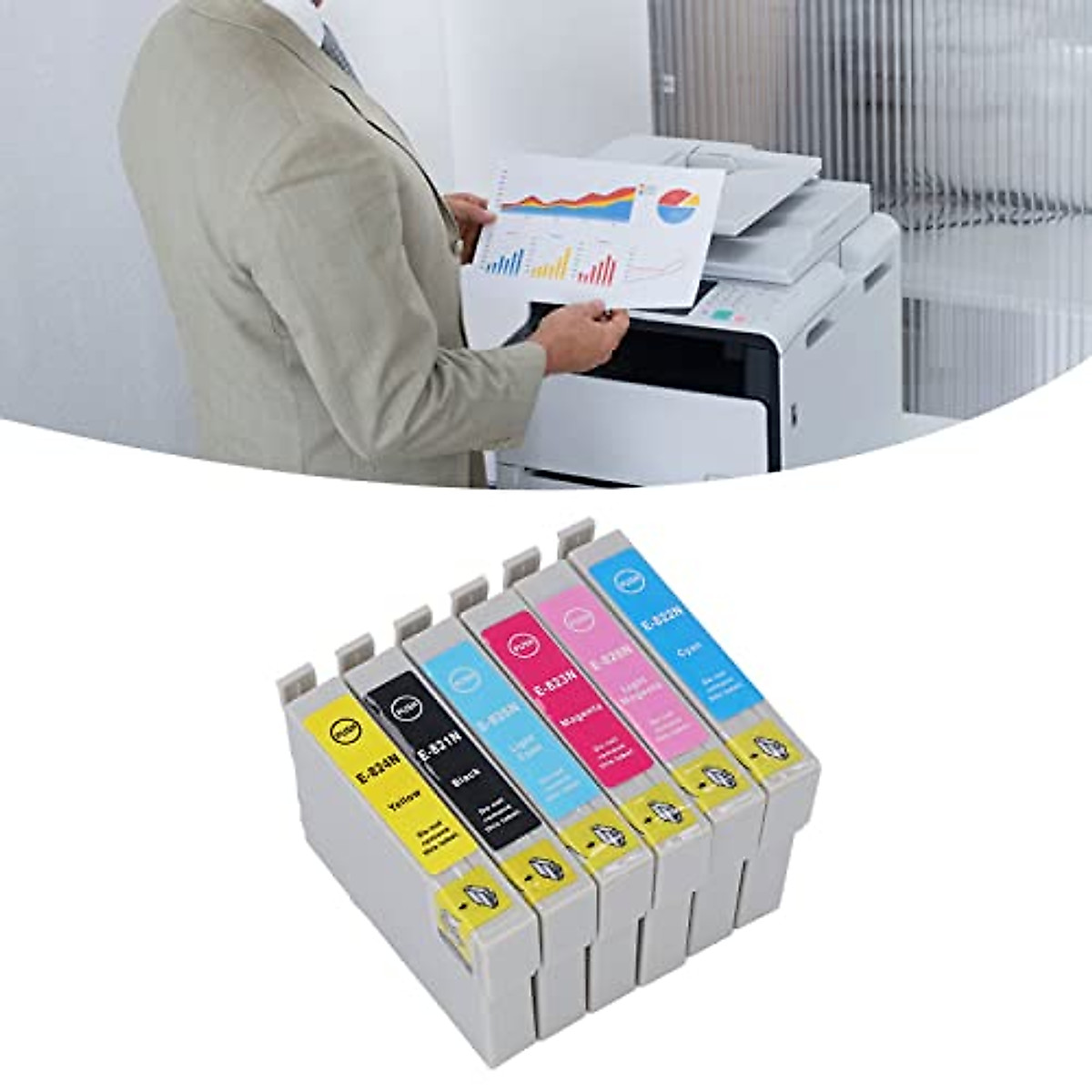 Ink Cartridge BK C M Y LC LM 6 Colors Printing Accessory Part Clear Printing Large Capacity Broad Utility for Photo Paper Document (T0821N/T0822N/T0823N/T0824N/T0825N/T0826N)