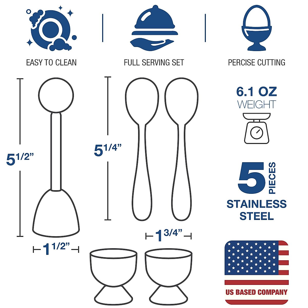 Eparé Egg Cups For Soft Boiled Eggs with Spoons - Hard Boiled Egg Holder & Egg Cracker Tool Set - Stainless Steel Handle Egg Opener Topper & Cutter