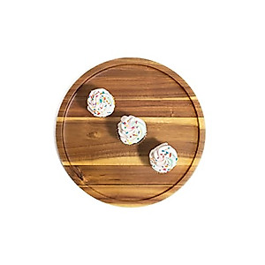 Lipper International 1255 Acacia Round Serving Tray with Groove for Snacks and Meals, 15"