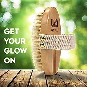 Zen Me Premium Boar Bristle Brush, Exfoliating Brush with Medium Firm Natural Bristles for Cellulite and Lymphatic, Body Scrub Brush with Detox eBook Gift