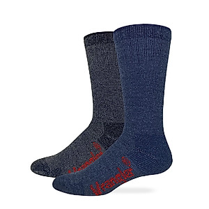 Wrangler Mens Heavyweight Ultra Dri Merino Wool Mid Calf Boot Socks 2 Pair Pack (Denim/Black)