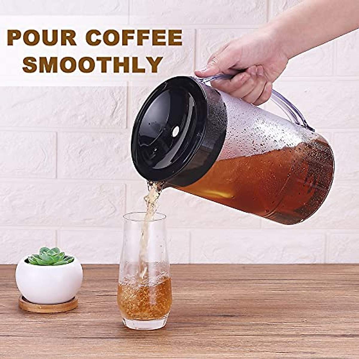 LITIFO Iced Tea Maker and Iced Coffee Maker Brewing System with 2-quart Pitcher, sliding strength selector for Taste Customization, Stainless Steel Decoration (Black)