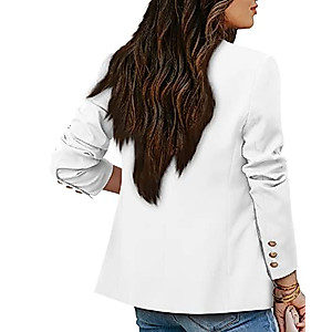 CRAZY GRID Womens Double Breasted Blazer Jackets Open Front Business Casual Suit Jacket Long Sleeve Dressy Blazer Lapel Gold Button Ladies Work Office Blazer White Medium