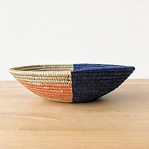 African Basket- Bogabo/Rwanda Basket/Woven Bowl/Sisal & Sweetgrass Basket/Blue, Peach, Sweetgrass