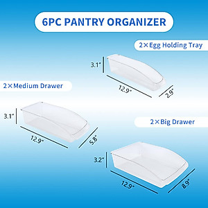 Refrigerator Organizer Bins, Clear Plastic Storage Bins, Stackable Fridge Organizer for Freezer, Cabinet, Fridge, Kitchen Pantry Organization and Storage (Set of 6)