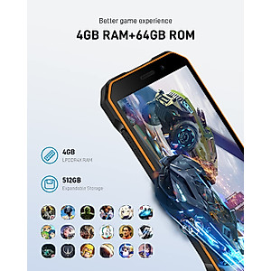 DOOGEE S51 Rugged Smartphone Unlocked Android 12, Helio G25 4GB+64GB 5180mAh Battery, Dual SIM 4G, 6.0" IPS HD, IP68 Waterproof IP69K Rugged Phone, NFC, AI Double Camera (12MP+2MP) 8MP Front Orange