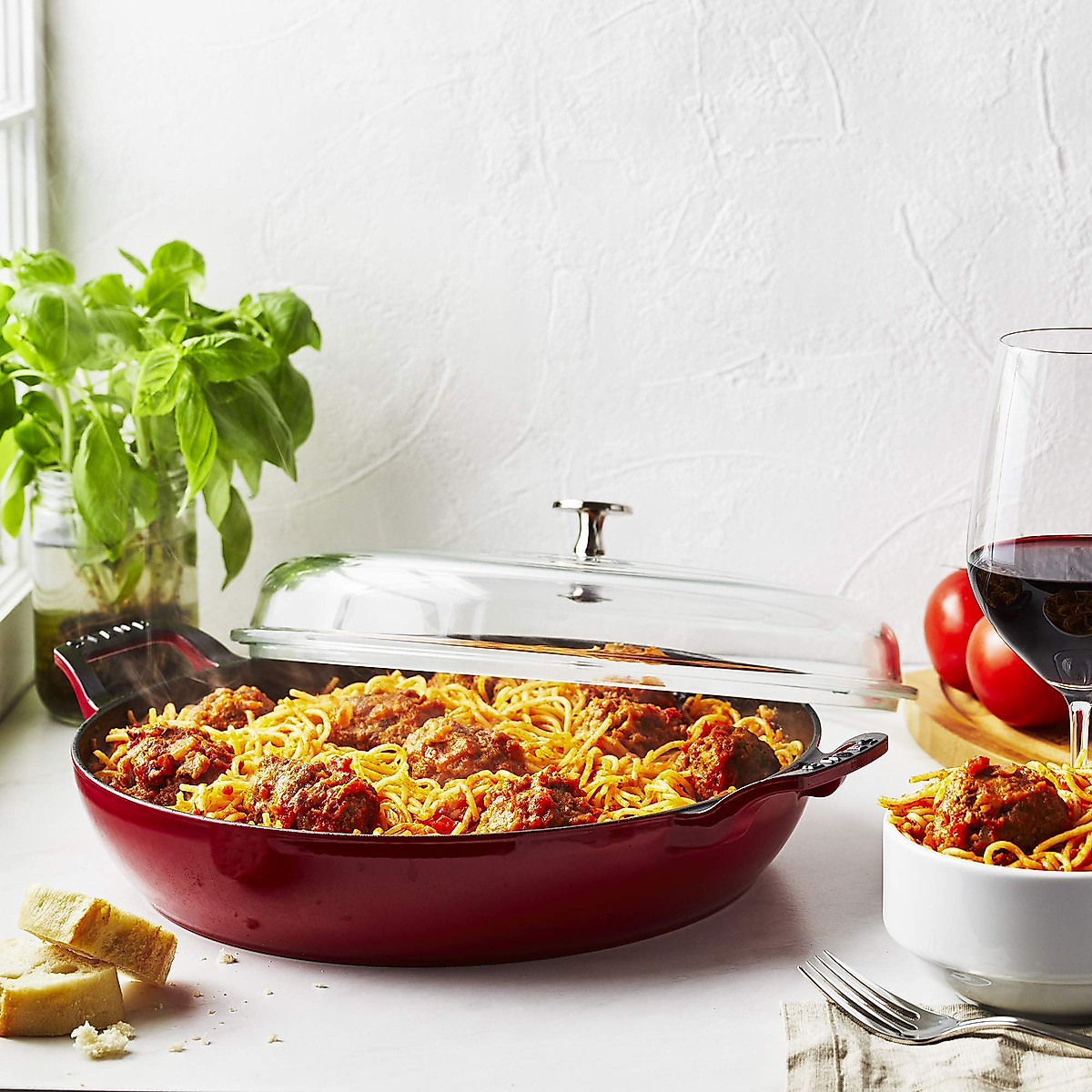 STAUB Braiser with Glass Lid, 3.5-Qt, Cherry