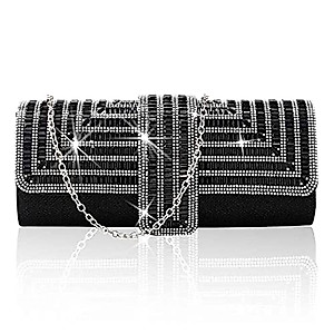 Yokawe Women's Clutch Purse Sparkly Rhinestone Evening Bag Bridal Wedding Prom Party Handbag (Black)